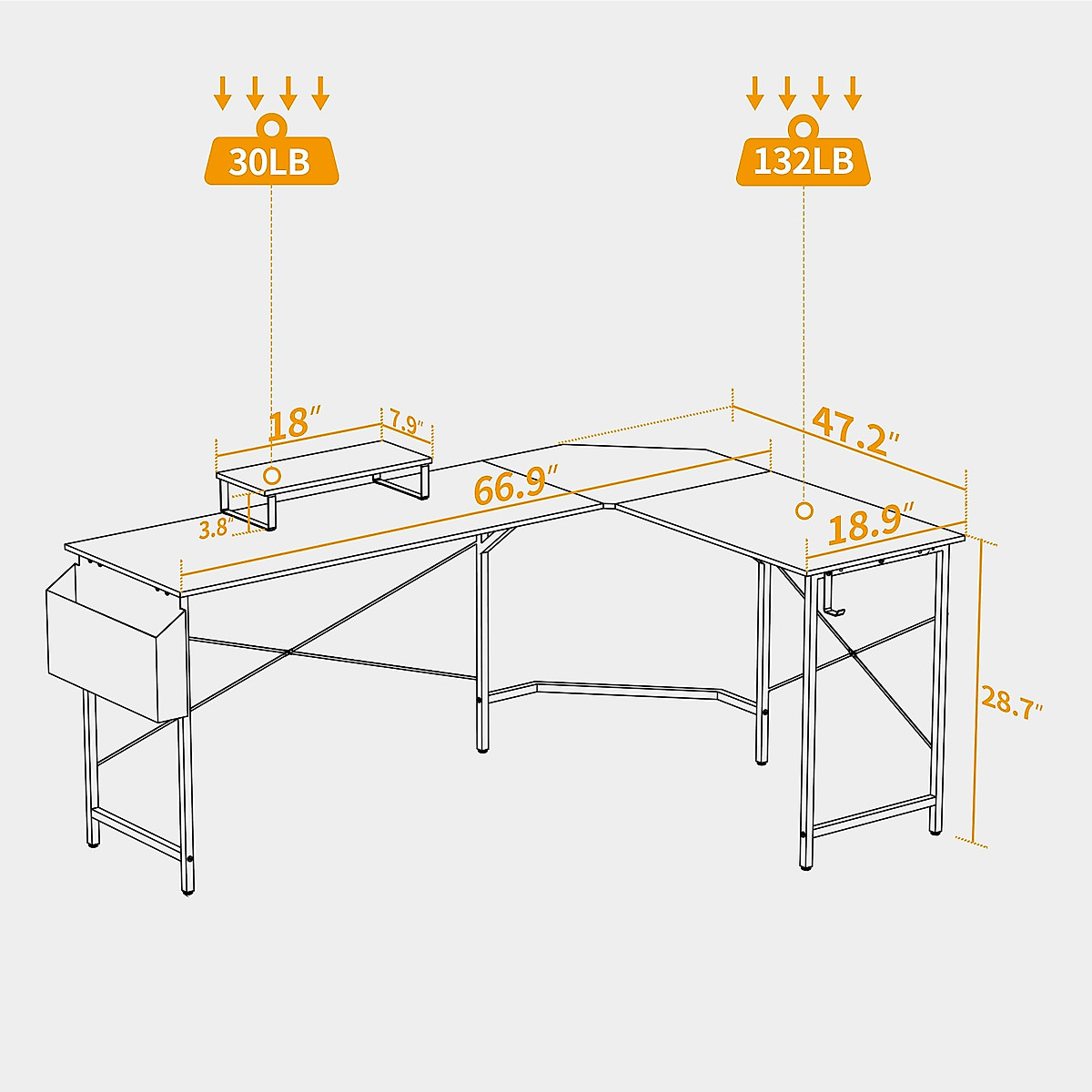 CubiCubi L Shaped Gaming Desk, 66.9 inch Computer Corner Desk with Monitor Shelf for Home Office Study Writing Workstation, Black