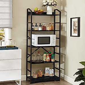Vagusicc Industrial Display Standing Bookshelf, 5-Tier Tall Bookcase Wood Book Shelf, Modern Book Shelf Storage Organizer Steel Frame, Multipurpose Bookshelf for Living Room/Bedroom/Kitchen/Bathroom