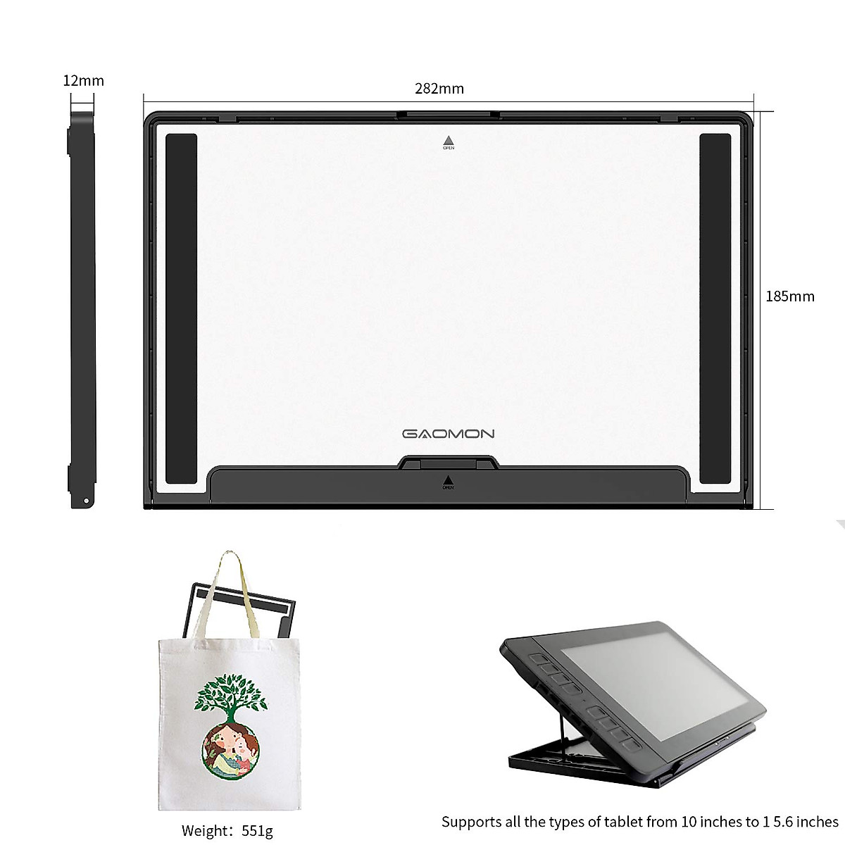 GAOMON GMS01 Universal Adjustable Tablet Stand PD1161/PD156PRO and Other Pads/Art Tablets/Books Less Than 12mm Thickness