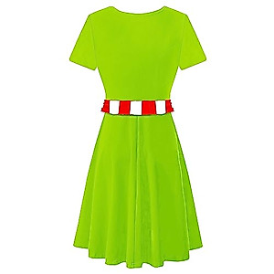 Womens Christmas Green Monster Dress Halloween Grinch Costume Dresses Fancy Flare Dress XL