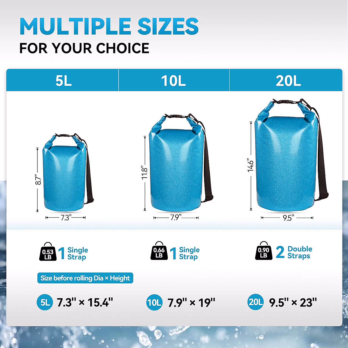 MARCHWAY Floating Waterproof Dry Bag Backpack 5L/10L/20L/30L/40L, Roll Top Sack Keeps Gear Dry for Kayaking, Rafting, Boating, Swimming, Camping, Hiking, Beach, Fishing (Shiny Blue, 5L)