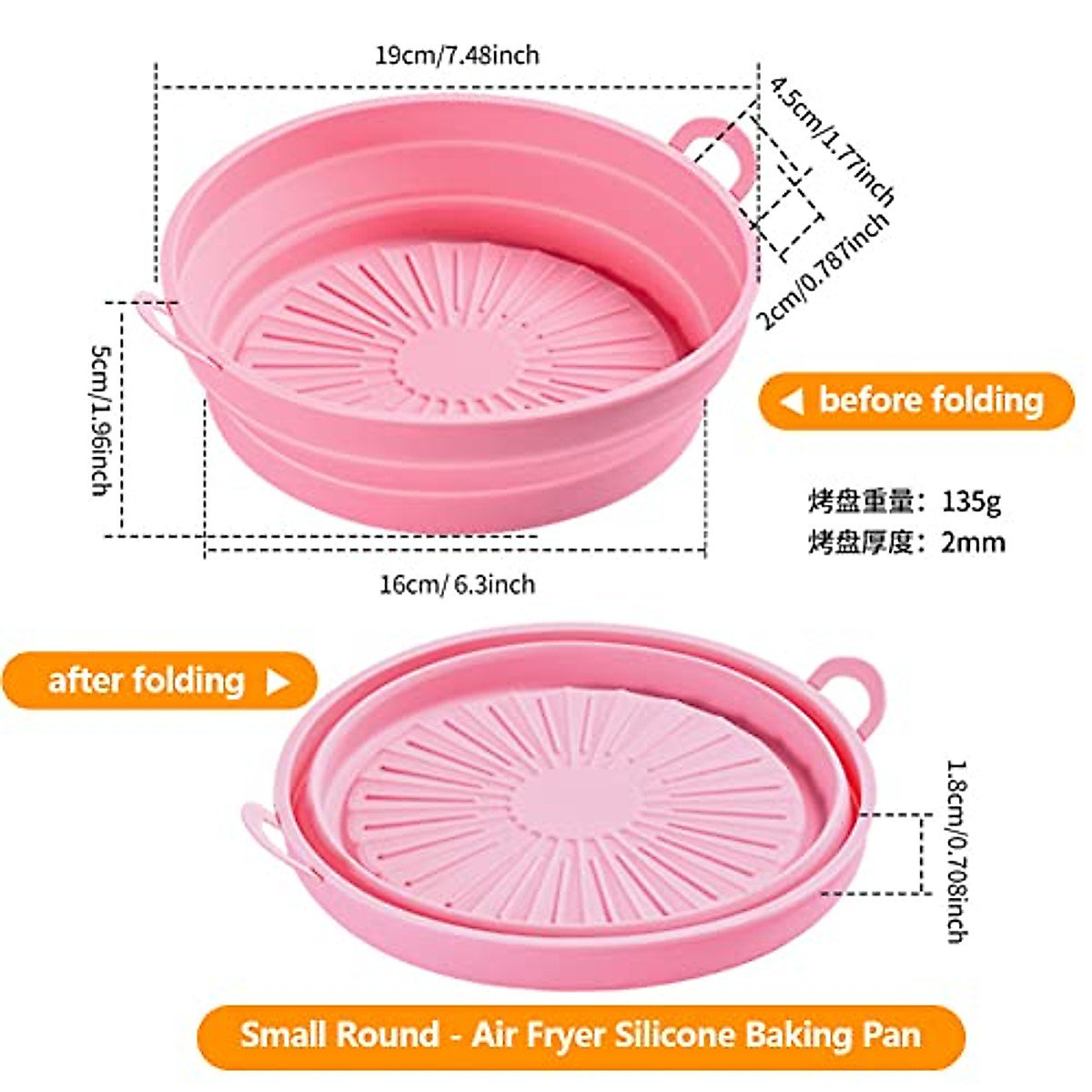 Silicone Air Fryer Liner 7.5 Inch Compatible with Cosori Ninja Tower, 2 Pack Collapsible Round Air Fryer Tray Silicone Pot for Air Fryer Oven and Microwave, Silicone Air Fryer Accessories