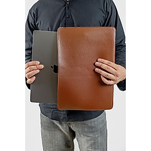 Dawn & Dusk 13 inch Laptop Sleeve Compatible with MacBook Pro & MacBook Air, PU Leather, Handmade, Slide-in Edition ©, Brown.