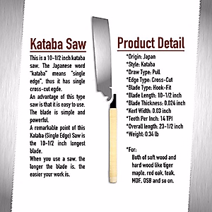 SUIZAN Japanese Hand Saw 10.5 Inch Kataba Single Edge Pull Saw for Woodworking Tools Gifts