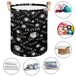 Personalized Laundry Basket, Custom Gift Laundry Hamper for Boy, Collapsible Waterproof Laundry Baskets, Dirty Clothes Toy Hamper for Kids Police Car Black