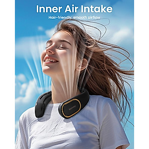 SHEWIND Portable Neck Fan - Bladeless LED Displayed Personal Fans 4000mAh 10W Fast Rechargeable - Wearable 3 Speeds Cooler Birthday Gift for Men Women Outdoor Travel (Black)