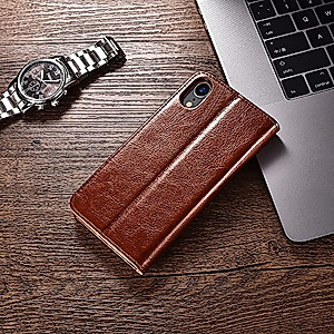 ICARERCASE iPhone XR Wallet Case, Premium Leather Case Built-in Credit Card and Cash Slots, Folio Flip Cover with Kickstand Support Wireless Charging for Apple iPhone XR (2018) 6.1 inch- Brown