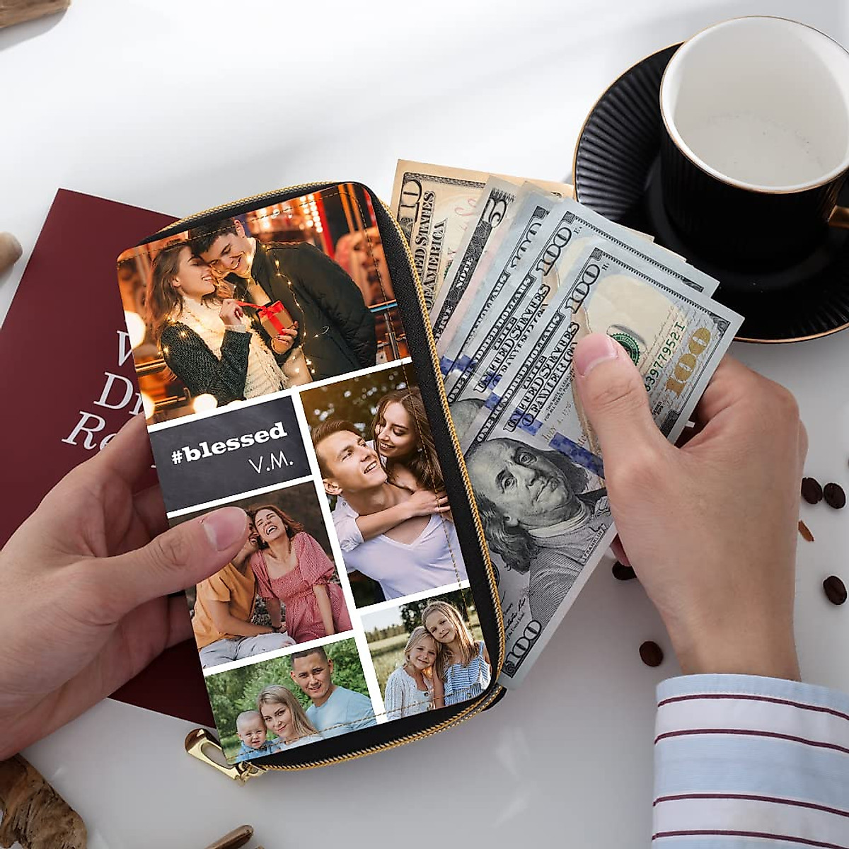 Gemszoo Women's Custom Photo Wallet Personalized Engraved Picture Name Handbag Long Credit Card Holder Zip Around Clutch (Style 2)