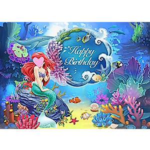 Dost Mermaid Themed Backdrop Under The Sea Little Mermaid Backdrop Mermaid Princess Girls Birthday Party Decoration Ariel Mermaid Photo Backdrop(7x5FT), Dost-cy257-7x5FT