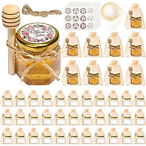 ComSaf Mini Honey Jars with Dipper 1.5oz - 40 Pack, Small Honey Glass Jar with Gold Lid, Tiny Hexagon Honey Jar in Bulk for Baby Shower, Wedding and Party Favors