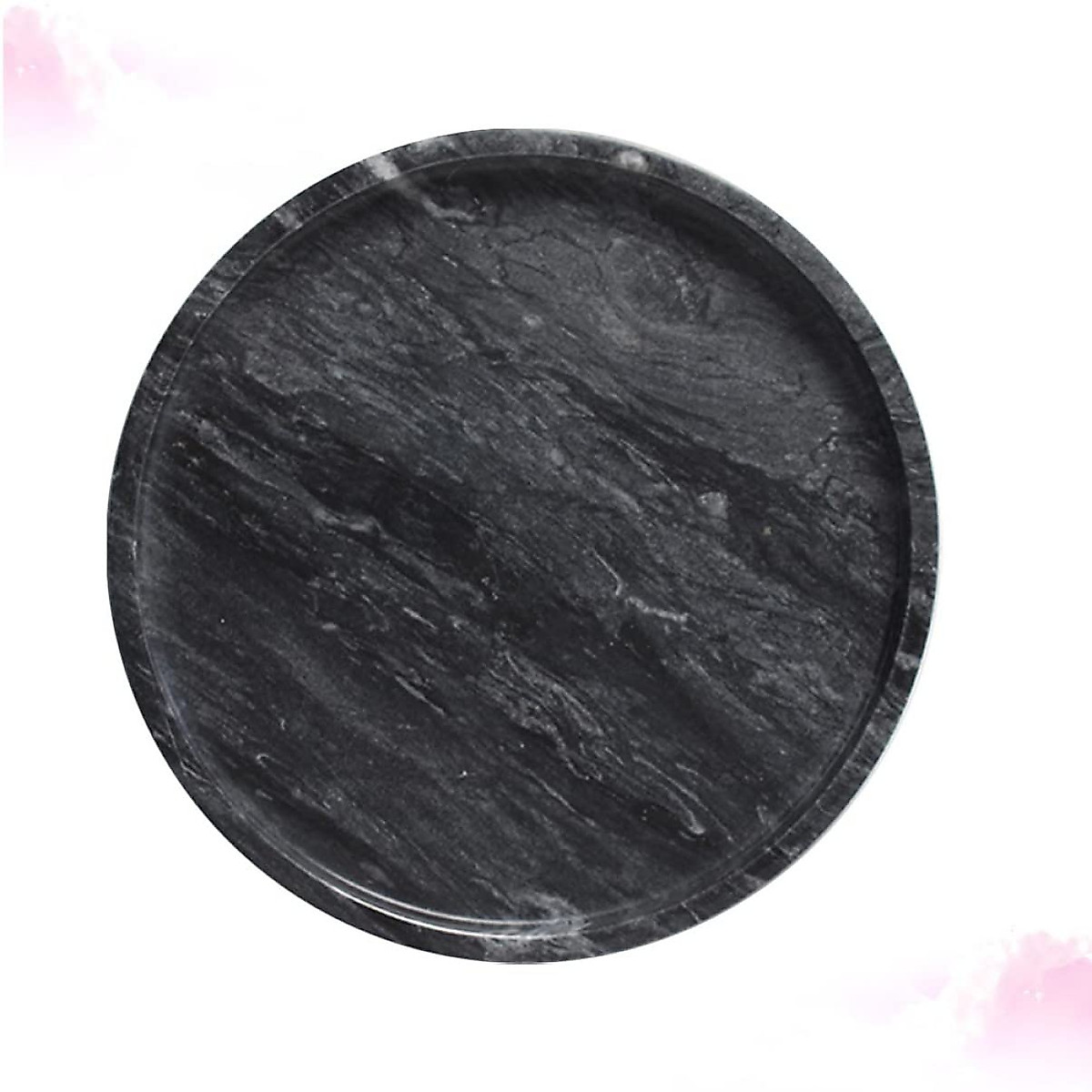 Hoement Wedding Ottoman Trinket Dish Serving for Creative Design Party Fruit Coffee Round Marble Storage Platter Dessert Jewelry Gift Natural Ring Black Accessories Vanity Holder Dried