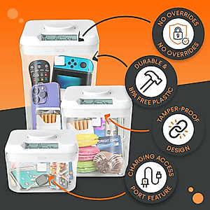 kSafe Time Locking Container, Break Bad Habits - Quit Smoking, Snacking, Drinking & Gaming Addiction, Phone Jail, Medication Lock Box, Family Time (Mini, White Lid + 3.0” Clear Base)
