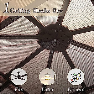 Goohome 12'x12' Hardtop Gazebo, Permanent Outdoor Gazebo with Polycarbonate Double Roof, Aluminum Gazebo Pavilion with Curtain and Net, Hard Top Waterproof Pergola Shade and Rain for Lawn, Poolsides