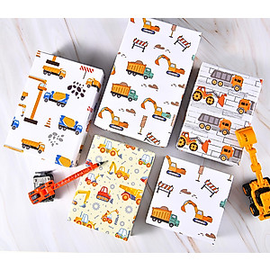 Titiweet Construction Wrapping Paper - Truck Wrapping Paper for Boys, Kids, 12 Sheets Tractor & Trucks Wrapping Paper for Birthday Holiday, 20 x 28 Inches Per Sheet(Construction(12 sheets))