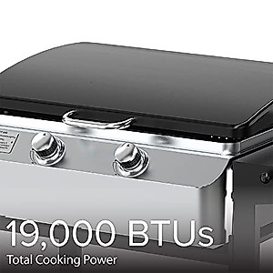 Nexgrill Outdoor Cooking 2 Burner Propane Griddle Grill, 21.65" x 15" 323sq.in Portable Gas Griddle grill, Flat Top for Camping, Patio, Cart with Wheel, Side Shelves with Hooks, Black and Silver