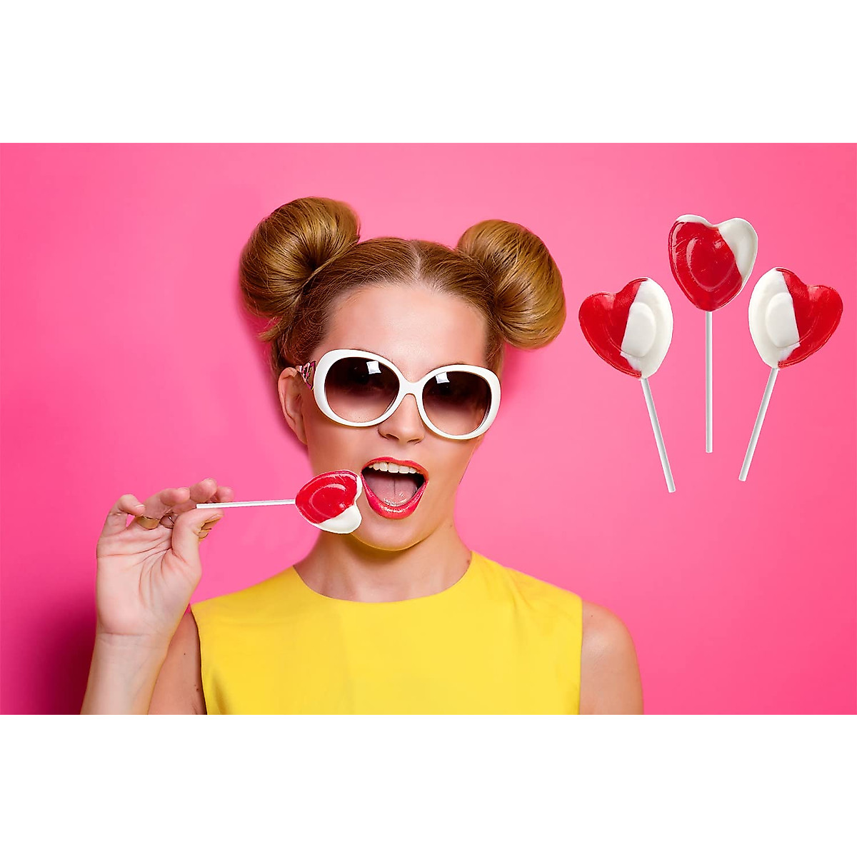 Lollipops Red Heart Shaped Strawberry N' Cream Flavored, 12 Lollipops, Individually Wrapped