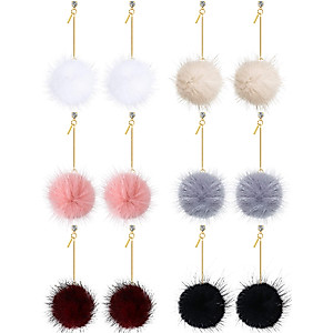 Hicarer 6 Pairs Ball Earrings Pom Pom Earrings Faux Fur Ball Earrings Pom Dangle Earrings Puff Ball Earring for Women