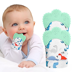 2Pack Silicone Teething Mitt, Soothing Infant Teething Mitten Pain Relief, Prevent Scratches Glove, Safe Silicone Teething Toys for 0-12 Months