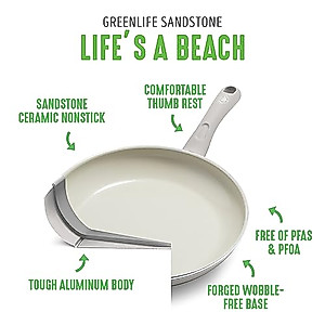GreenLife Sandstone Healthy Ceramic Nonstick 10” Frying Pan Skillet, PFAS=Free, Dishwasher Safe, Gray