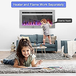 TUAN 31 Inch Electric Fireplace, Recessed and Wall Mounted Fireplace, Fireplace Heater and Linear Fireplace with Timer, Touch Panel and Remote Control, Adjustable 12 Flame Color, 750/1500W