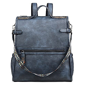 FADEON Womens Leather Backpack Purse Designer Travel Ladies Shoulder Bag Back Opening Backpack Purses for Women Blue
