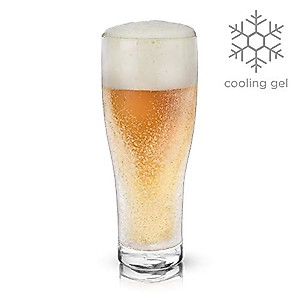 Viski Glacier Double Walled Beer, Active Cooling Gel, 16 Ounces, Clear Glass, Chilling Technology, Set of 1, 1 Count (Pack of 1)