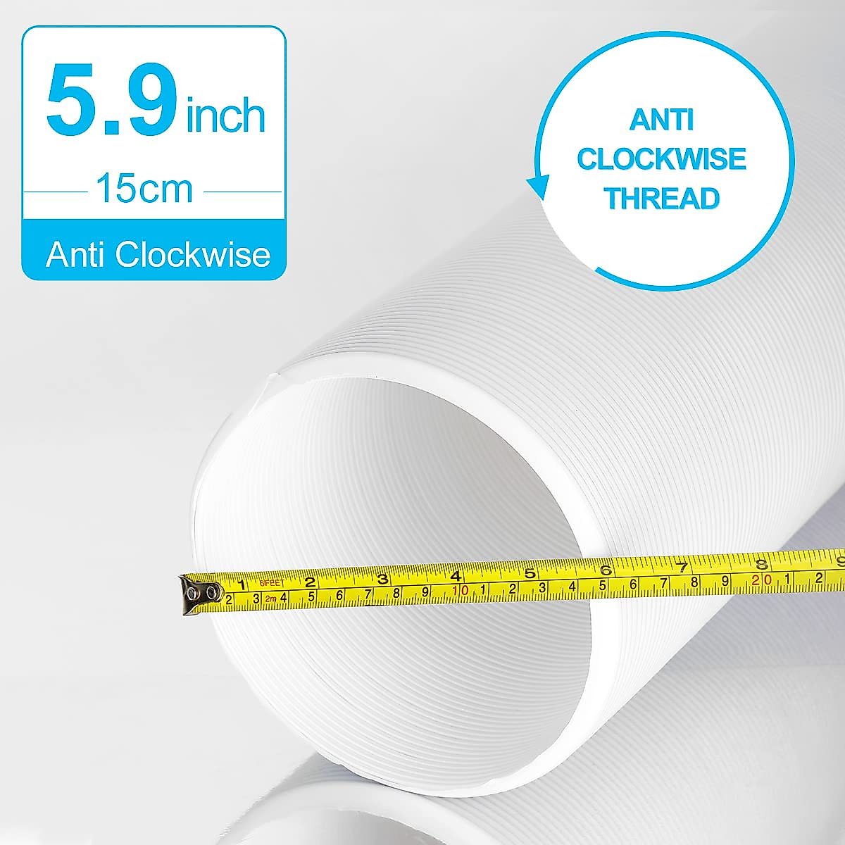 HVAC YELLOW HAT Portable Air Conditioner Exhaust Hose，Up to 80 Inch Length 5.9" Diameter, Anti-Clockwise Thread