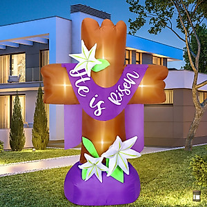 Easter Inflatables Outdoor Decorations with Built in LED Lights 5.9 ft Easter He is Risen Cross Inflatable Yard Decorations Blow up for Indoor Outdoor Holiday Yard Garden Lawn Party Decorations Props