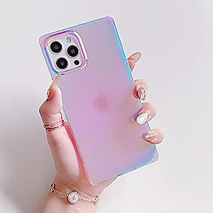 COCOMII Square Case Compatible with iPhone 13 Pro Max - Slim, Glossy, Translucent Clear, Holographic Mirror, Easy to Hold, Anti-Scratch, Shockproof (Iridescent)