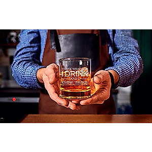 I Drink and I Know Things Funny Premium Whiskey Glasses for Men, Women, Adults, Personalized Drink Glass Birthday Gifts for Friends, Mom, Dad, Man, Coworkers, Unique Gifts for Him, Friends, 11 oz