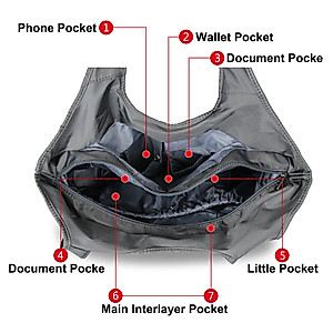 ZOOEASS Women Fashion Large Tote Shoulder Handbag Waterproof Tote Bag Multi-function Nylon Travel Shoulder(Grey)