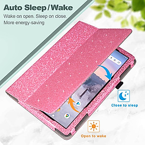 JKhandy Case for Onn. 10.1'' Tablet Gen 3 (2022 Model:100071485) - Folio PU Leather Stand Cover with Pencil Holder, Glitter Pink-1