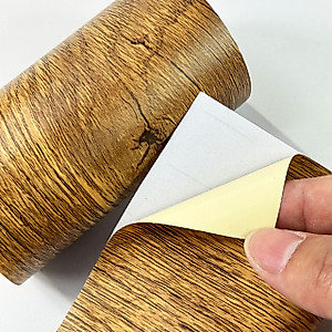 DESOMINOR 32.8Ft Brown Border Peel &Stick Wood Grain Wallpaper Border Removable Waterproof Bathroom Mirror Frame Sticker (Brown)