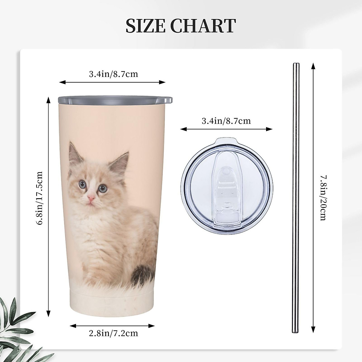 generic Personalized Coffee Tumbler with Picture, Text, Logo Custom 20oz Stainless Steel Tumbler Cup with Lid and Straw Customized Gifts for Christmas Birthday Anniversary, White