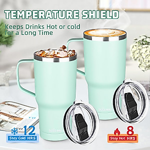 20 oz Insulated Coffee Mug with Ceramic Coating, Stainless Steel Travel Mug Tumbler with Handle Lid and Straw, Double Wall Leak-Proof Thermos Coffee Travel Mug Keeps Drink Hot and Cold (Green)