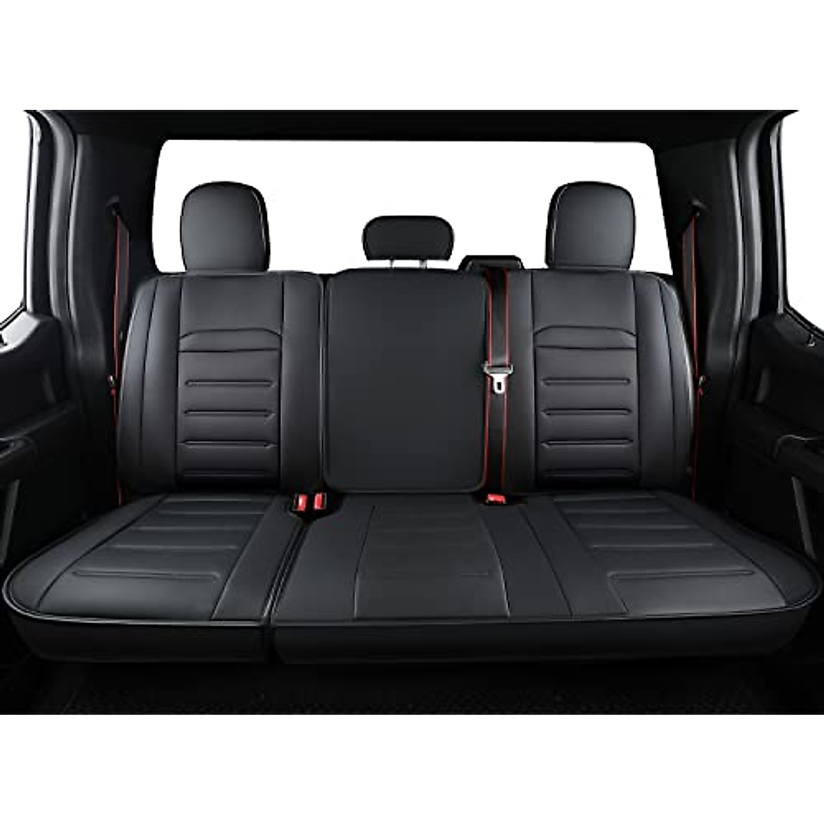 LUCKYMAN CLUB F150 Faux Leather Seat Covers, fit for 2015-2024 F150 SuperCrew, and 2017-2024 F250 F350 F450 Super Duty Crew Cab(Full Set, Black)