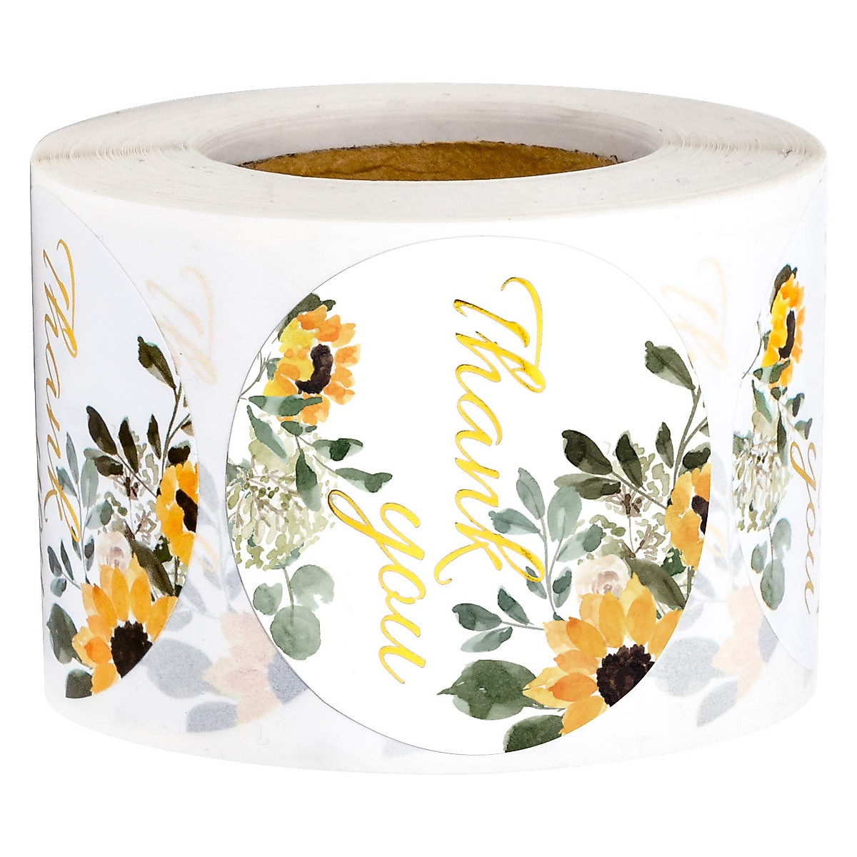 BIOBROWN Shipping Stickers Thank You Gold Foil Sunflower Painting Gift Wrap Stickers, Business Stickers 2 x 2 Inch-500 Total Labels