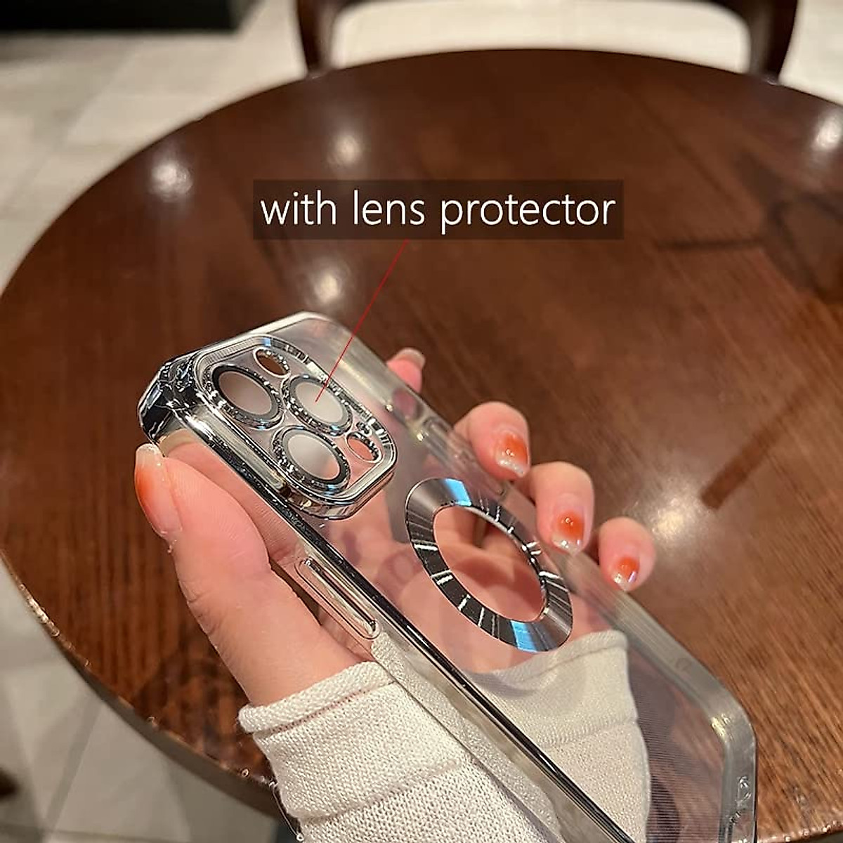 ZXDK Logo View Case for iPhone 13 Pro Max,with Camera Lens Protector, Soft Slim Ultrathin Plating Transparent for Women Men, for iPhone 13 Pro Max Phone Case Cover (Silver)