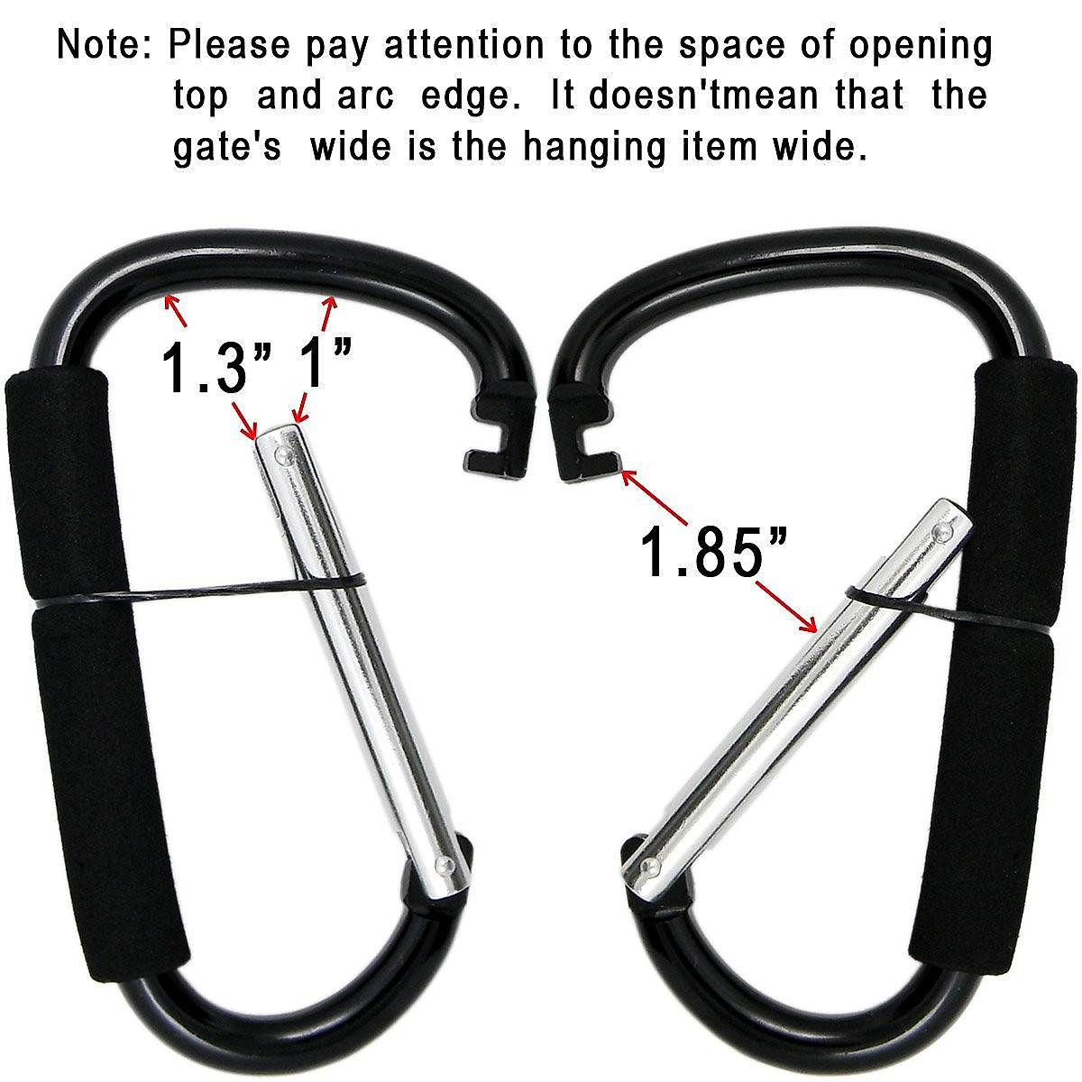 Large Stroller Hooks for Mommy, 2 pcs Carabiner Stroller Hook Organizer for Hanging Purses, Diaper Bag, Shopping Bags. Clip Fits Single/Twin Travel Systems, Car Seats (Black+Rose)