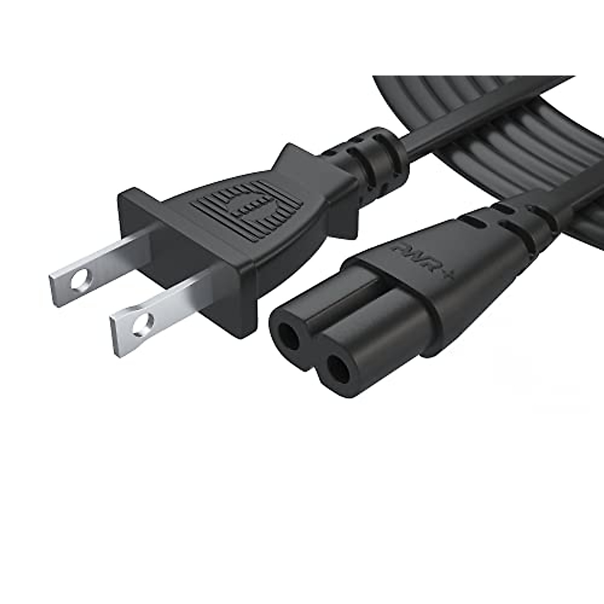 Pwr TV Power Cord 12Ft Cable for Samsung LG TCL Sony: 2 Prong AC Wall Plug 2-Slot LED LCD Insignia Sharp Toshiba JVC Hisense Electronics UN65KS8000FXZA UN40J5200AFXZA 43UH6100 Black