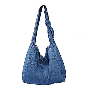 Women Denim Tote Bag Denim Shoulder Bag Hobo Crossbody Handbag Casual School Work Beach Bag(A13)