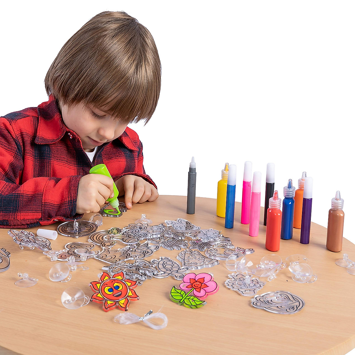 Klever Kits 24PCS Window Art Suncatcher Paint Kit, Create Your Own Window Art Sun Catcher Craft Kit for Kids Ages 4-8, DIY Suncatchers for Toddler Girls Boys Painting Activities Art Project