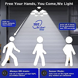 Craftersmark LED Garage Lights Motion Activated, 150W Deformable LED Garage Lights 18500LM LED Shop Lights, LED Garage Light, Motion Sensor Garage Lights with 6 Adjustable Panels …