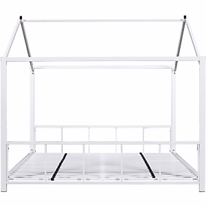 DNYN Full Size Montessori Floor Bed with Roof Design for Kids Bedroom,House Bedframe for Small Space,Easy Assembly & No Box Spring Needed, White