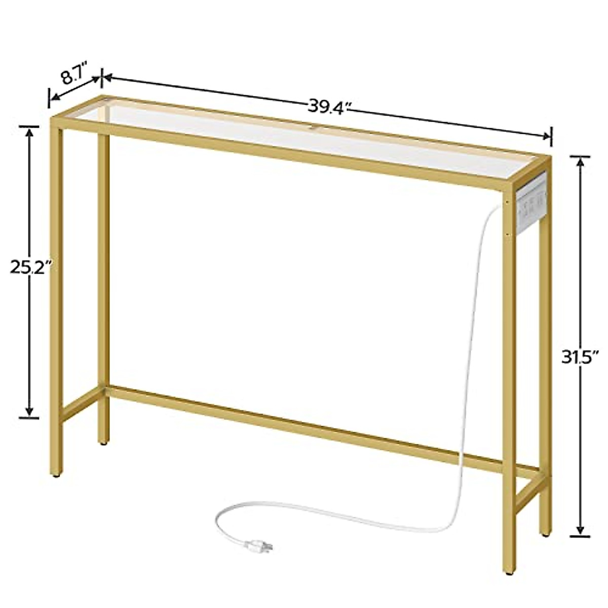 HOOBRO Gold Console Table, Tempered Glass Sofa Table, 39.4" Modern Entryway Table with USB Ports, for Entryway, Living Room, Foyer, Hallway GD01UXG01