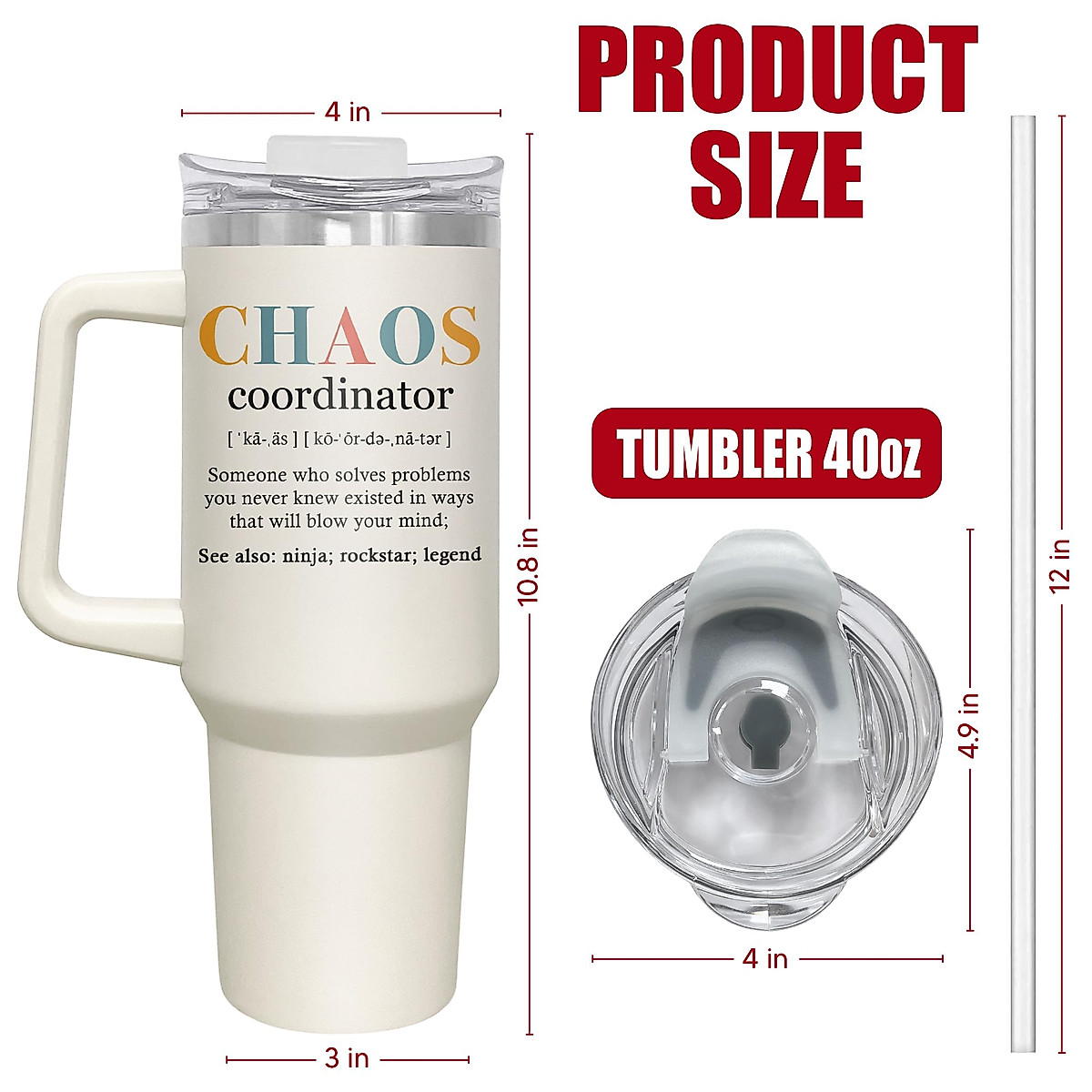 TEEZWONDER Funny Coworker Boss Gifts for Women - Insulated 40 Oz Tumbler With Handle - Mothers Day Birthday Appreciation Thank You Gifts for Women Coworkers Friends