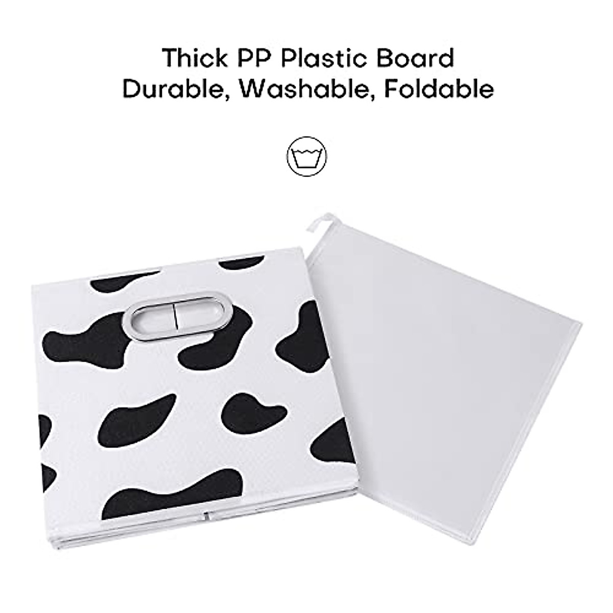 ANMINY 4PCS Storage Cubes Set Cow Print Large Cotton Linen Storage Bins Boxes Baskets with Handles PP Plastic Board Foldable Desktop Closet Shelf Organizer Container for Home Office - 11"x 11"x 11"