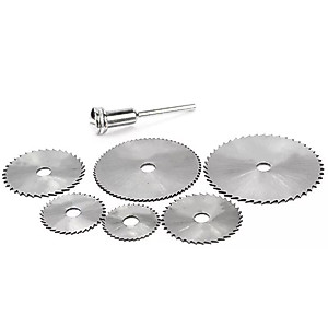 6 Pcs Rotary Drill Saw Blades with 1/8" Shank Extension Rod, Steel Saw Disc Wheel Cutting Blades for Wood Plastic Metal Stone Cutting