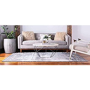 Unique Loom Leila Collection Distressed, Traditional, Vintage, Geometric, Border, High-Low Pile Area Rug (3' 3 x 5' 3 Rectangular, Gray/Ivory)