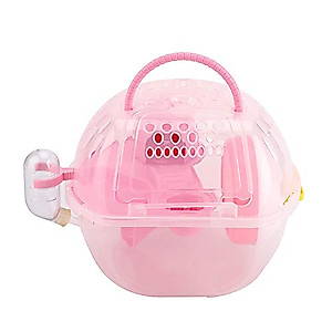 CUYT Breathable Cage Hamster Toy,Mouse Cage,with 11cm Exercise Wheel Multi-Functional Small Hamster Cage,for Travel for Picnic Indoor outdoor(Pink)